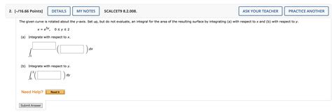Solved The Given Curve Is Rotated About The Y Axis Set Up