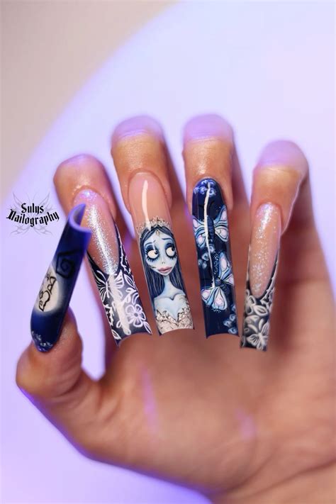 Corpse Bride Halloween Nails Acrylic Nails Nail Designs Horror Nails