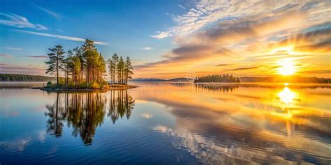 Sunrise Over Lake Inari Lapland Finland Creative Ai Stock Illustration
