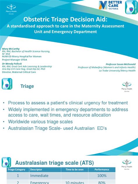 Mercy Obstetric Triage Otda A Standardised Approach To Care Cha Slides Download Free Pdf