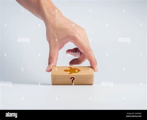 Business Startup Concept The Mans Hand Flipping Wooden Block With