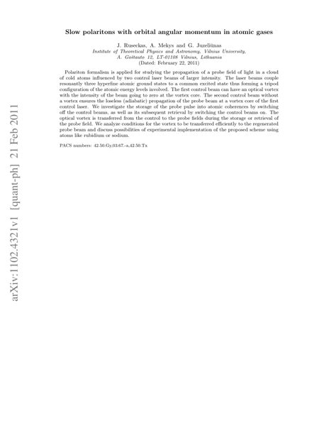 Pdf Slow Polaritons With Orbital Angular Momentum In Atomic Gases