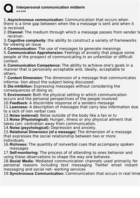 Interpersonal Communication Midterm Exam Actual Questions And Answers
