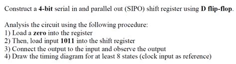 Solved Construct A 4 Bit Serial In And Parallel Out Sipo