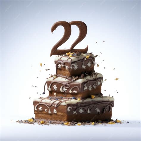 Vray Tracing Chocolate Layered Cake With Number Twentytwo Premium Ai