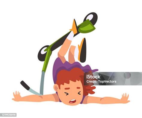 소녀 떨어지는 킥 스쿠터 어린이를위한 에코 전송 여름 야외 활동 만화 벡터 일러스트 교통수단에 대한 스톡 벡터 아트 및 기타 이미지 교통수단 귀여운 길이 Istock