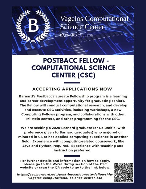 Post Baccalaureate Fellowship Vagelos Computational Science Center Csc Barnard