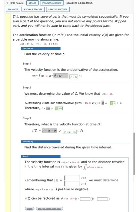 Solved The Velocity Function Is V T T T And So Chegg Com
