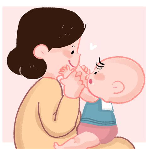 엄마 얼굴을 손으로 만져요