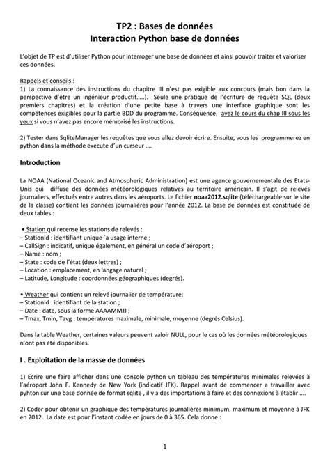 Tp2 Bases De Données Interaction Python Base De Données
