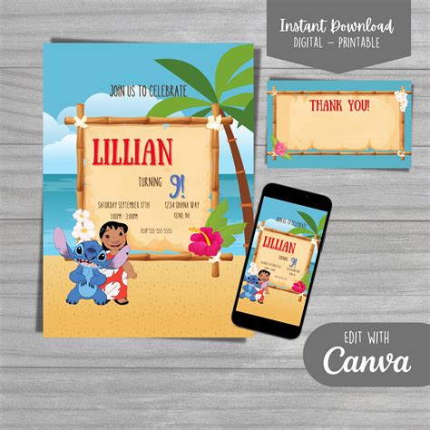 Lilo And Stitch Birthday Invitation Instant Download Etsy