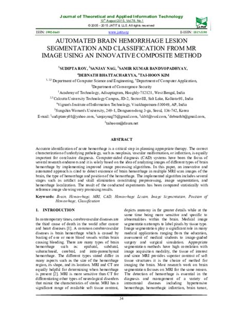 Pdf Automated Brain Hemorrhage Lesion Segmentation And Classification From Mr Image Using An