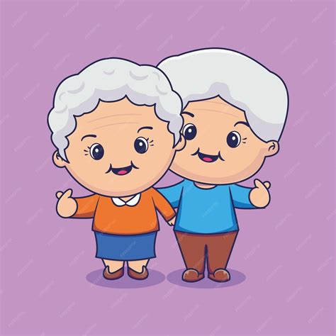 Bonito Casal Amoroso Vovô E Vovó Chibi Personagem De Desenho Animado