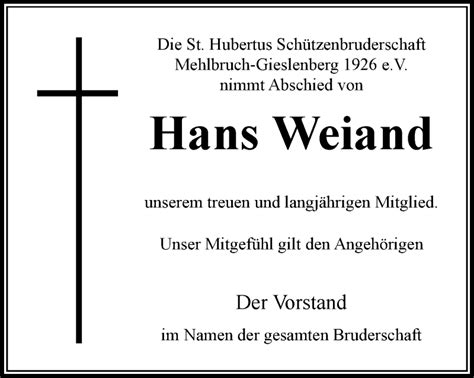 Traueranzeigen Von Hans Weiand Trauer In Nrwde