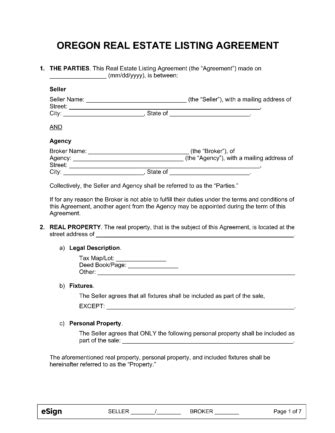 Free Oregon Real Estate Listing Agreement Pdf Word