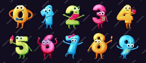 Premium Vector Numbers With Smile Faces Cartoon Characters Cute Math