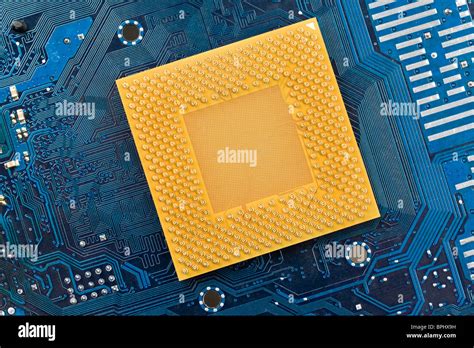 Golden Computer CPU Close Up Shot Stock Photo Alamy