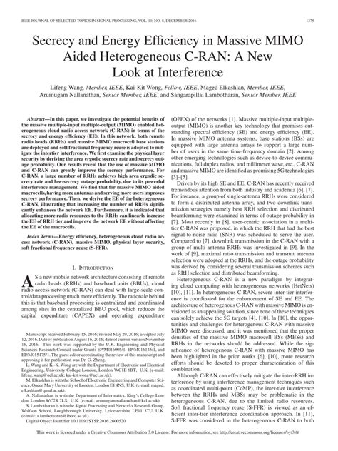 Pdf Secrecy And Energy Efficiency In Massive Mimo Aided Heterogeneous C Ran A New Look At