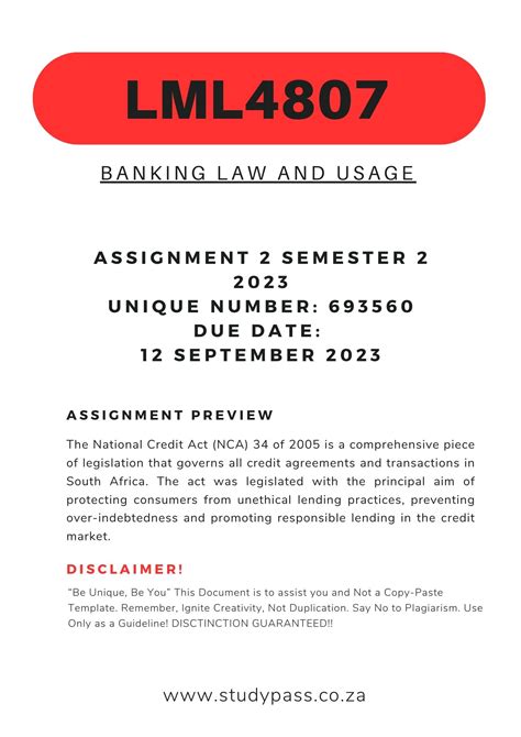 LML4807 Assignment 2 Semester 2 2023 Unique Number 693560 Due Date 12 September 2023 Complete