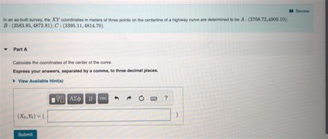 Solved L Review In An As Built Survey The Xy Coordinates In