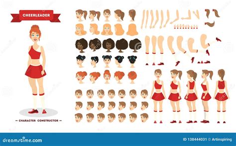 Cheerleader Character Set For The Animation With Various Views Stock Vector Illustration Of
