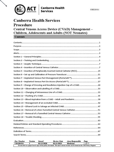 Central Venous Access Device Cvad Management Pdf Intravenous