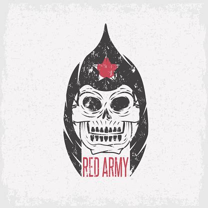 Red Army Soldier Skull Grunge Vector Design Template Stock Illustration