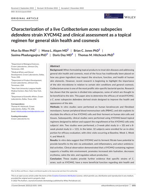 Pdf Characterization Of A Live Cutibacterium Acnes Subspecies