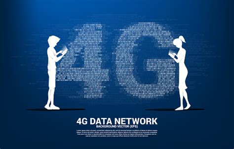남자와 여자의 실루엣은 하나 제로 바이너리 코드 숫자 매트릭스 스타일로 4g 모바일 네트워킹과 휴대 전화를 사용합니다 4g에 대한 스톡 벡터 아트 및 기타 이미지 Istock
