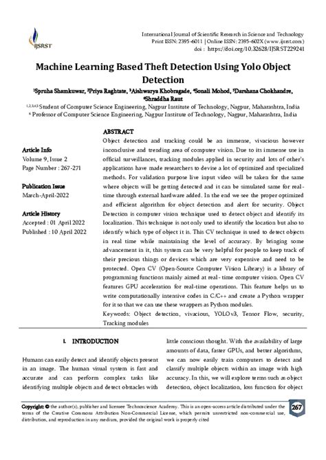pdf machine learning based theft detection using yolo object detection sonali mohod