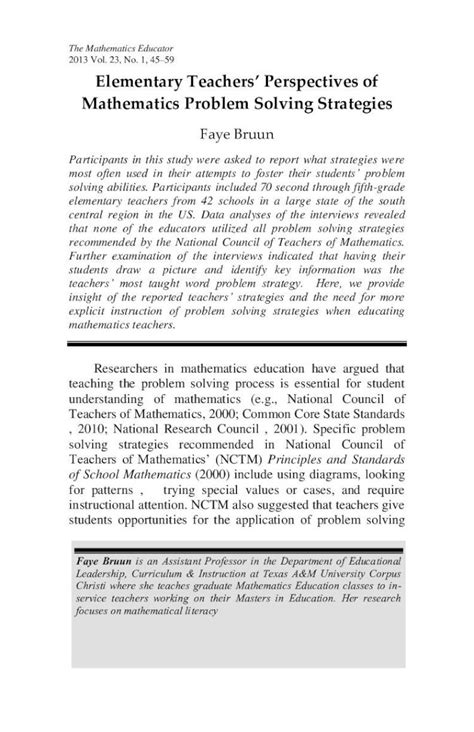 Pdf 59 Elementary Teachers Perspectives Of Mathematics Problem