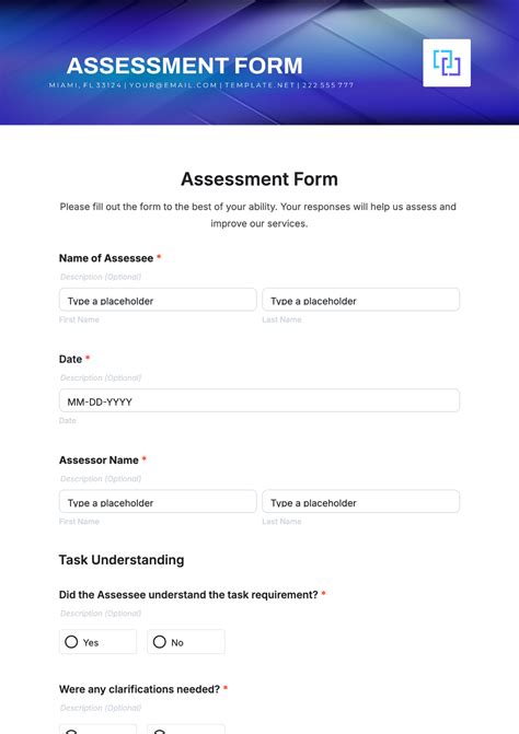 Free Assessment Form Template To Edit Online