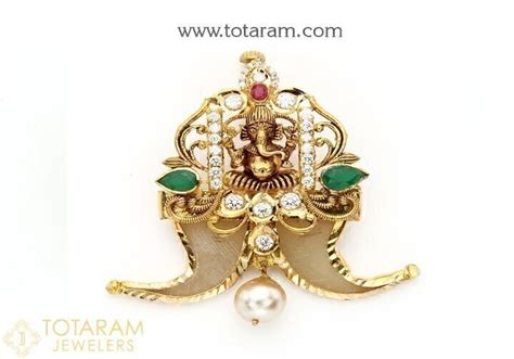 22k Gold Ganeshji Puligoru Design Pendant With Cz Color Stones