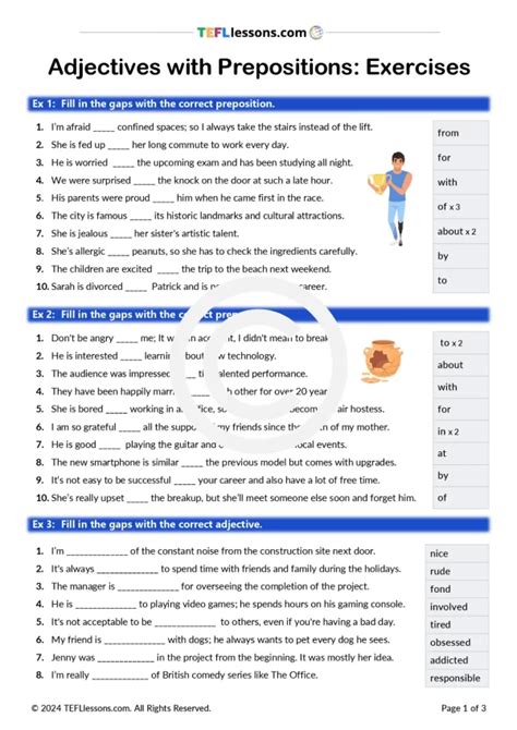 Adjectives With Prepositions Exercises Tefl Lessons Esl Worksheets