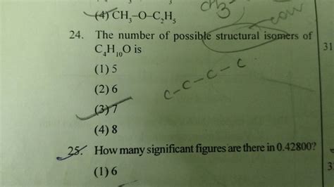 The Number Of Possible Structural Isomers Of C4 H10 O Is Filo