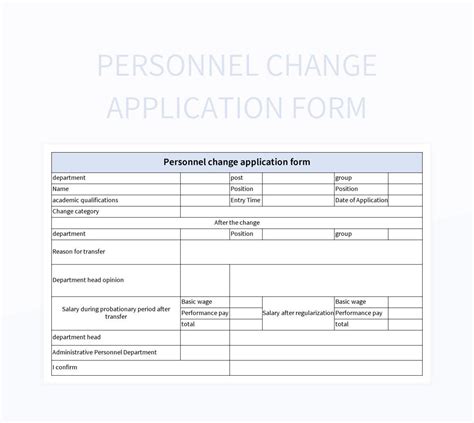 Personnel Change Application Form Excel Template And Google Sheets File For Free Download