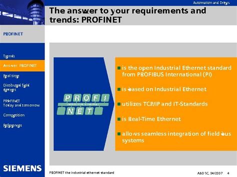 Automation And Drives PROFINET The Industrial Ethernet Standard
