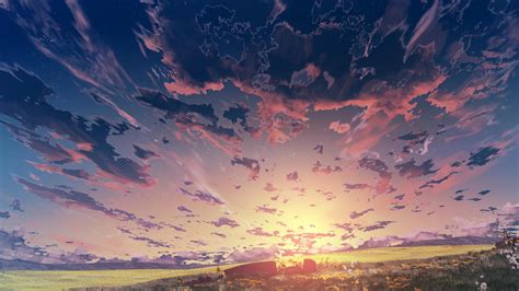 Sunset Sky Clouds Field 2k Wallpaper