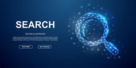 돋보기 3d 낮은 폴리 기호와 파란색 방문 페이지에 대한 연결된 점 검색 도구 디자인 일러스트 개념 다각형 확대경 그림 0명에