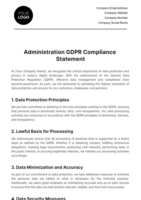 Free Administration Gdpr Compliance Statement Template To Edit Online