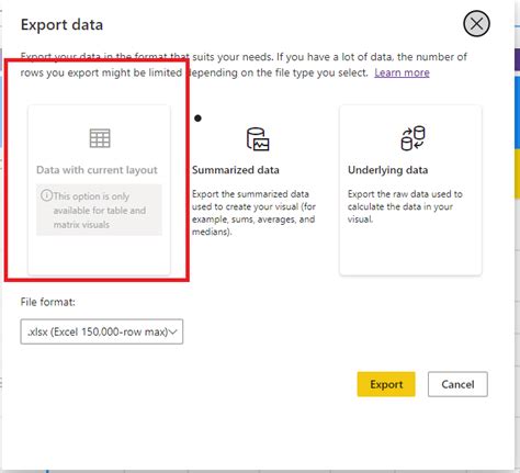 Power Bi Matrix Export Option Data With Current L Microsoft Fabric Community