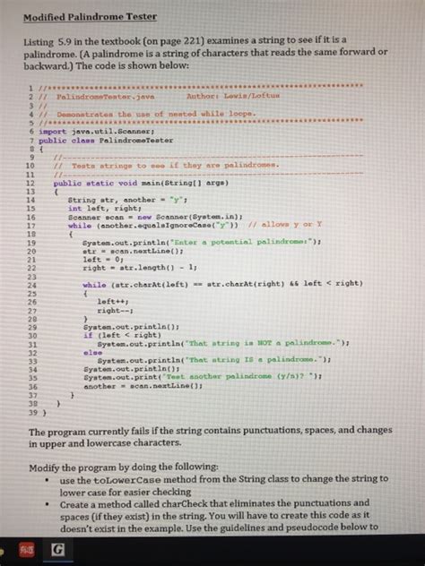 Solved Modified Palindrome Tester Listing 59 In The