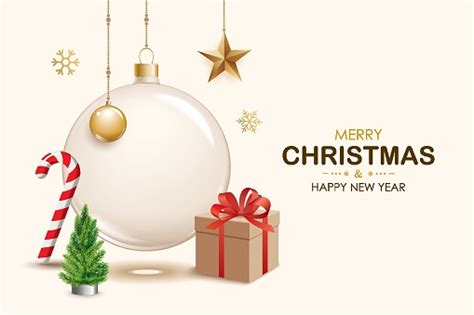 메리 크리스마스 유리 공 및 흰색 배경 초대장 테마 개념에 전단지 브로셔 디자인을위한 장식 개체 해피 홀리데이 인사말 배너 및 카드 템플릿 크리스마스에 대한 스톡 벡터 아트