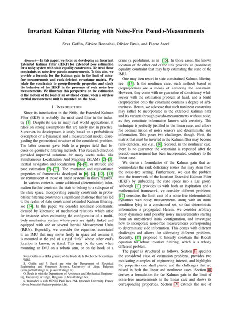 Invariant Kalman Filtering With Noise Free Pseudo Measurements Pdf