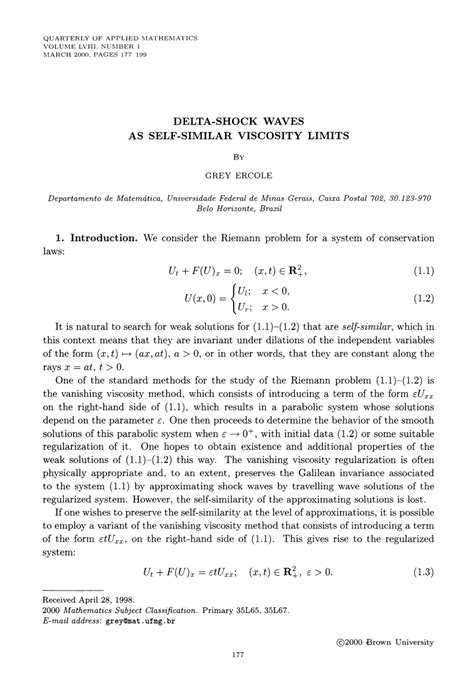 Pdf Delta Shock Waves As Self Similar Viscosity Limits