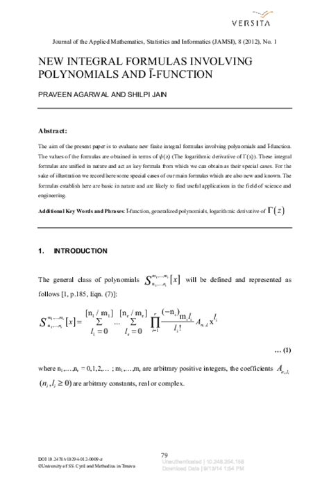 Pdf New Integral Formulas Involving Polynomials And Ī Function