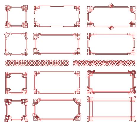 한국어 중국어 및 일본어 아시아 프레임 테두리 프리미엄 벡터