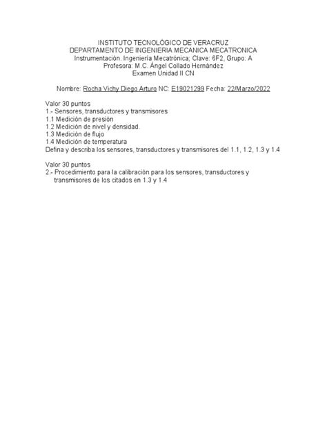 Examen U2 Cn Rocha Vichy Diego Arturo Pdf Sensor Presión