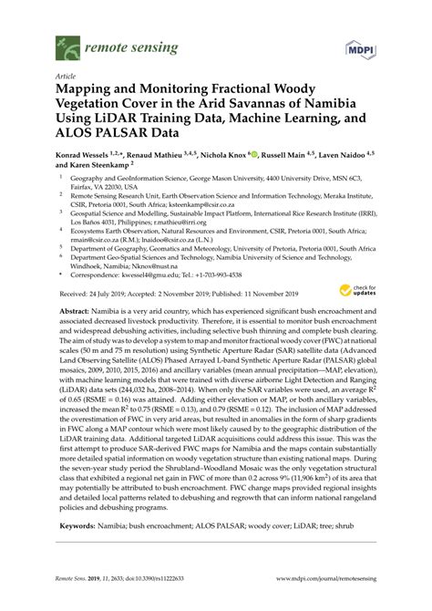Pdf Mapping And Monitoring Fractional Woody Vegetation Cover In The Arid Savannas Of Namibia