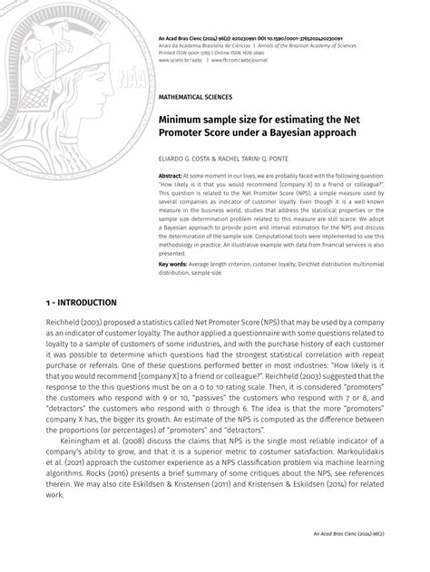 Pdf Minimum Sample Size For Estimating The Net Promoter Score Under A Bayesian Approach